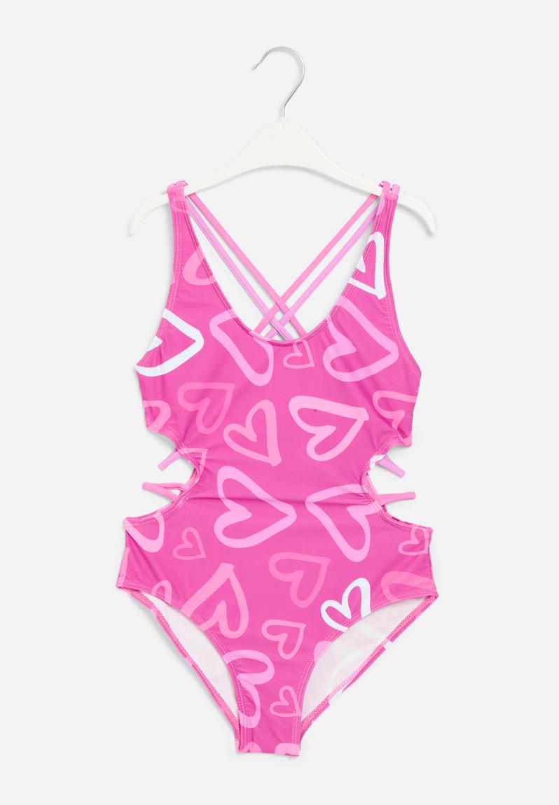 Heart print swimsuit - purple & white