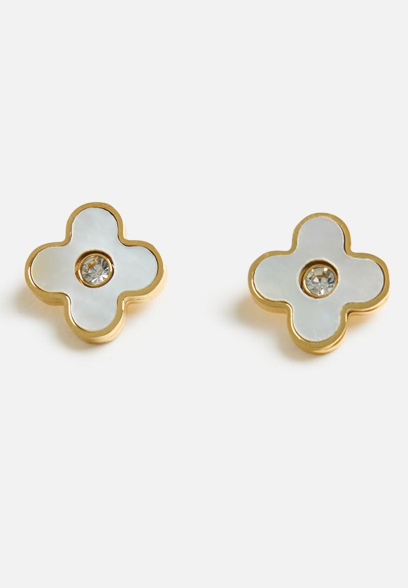 Vca white stud earring - gold