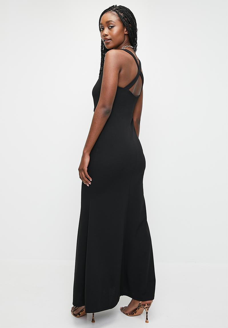 Cross over fit & flare maxi dress - black