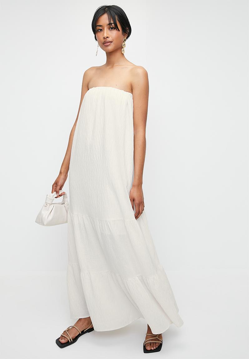 Strapless volume trapeze maxi dress - white cap gray