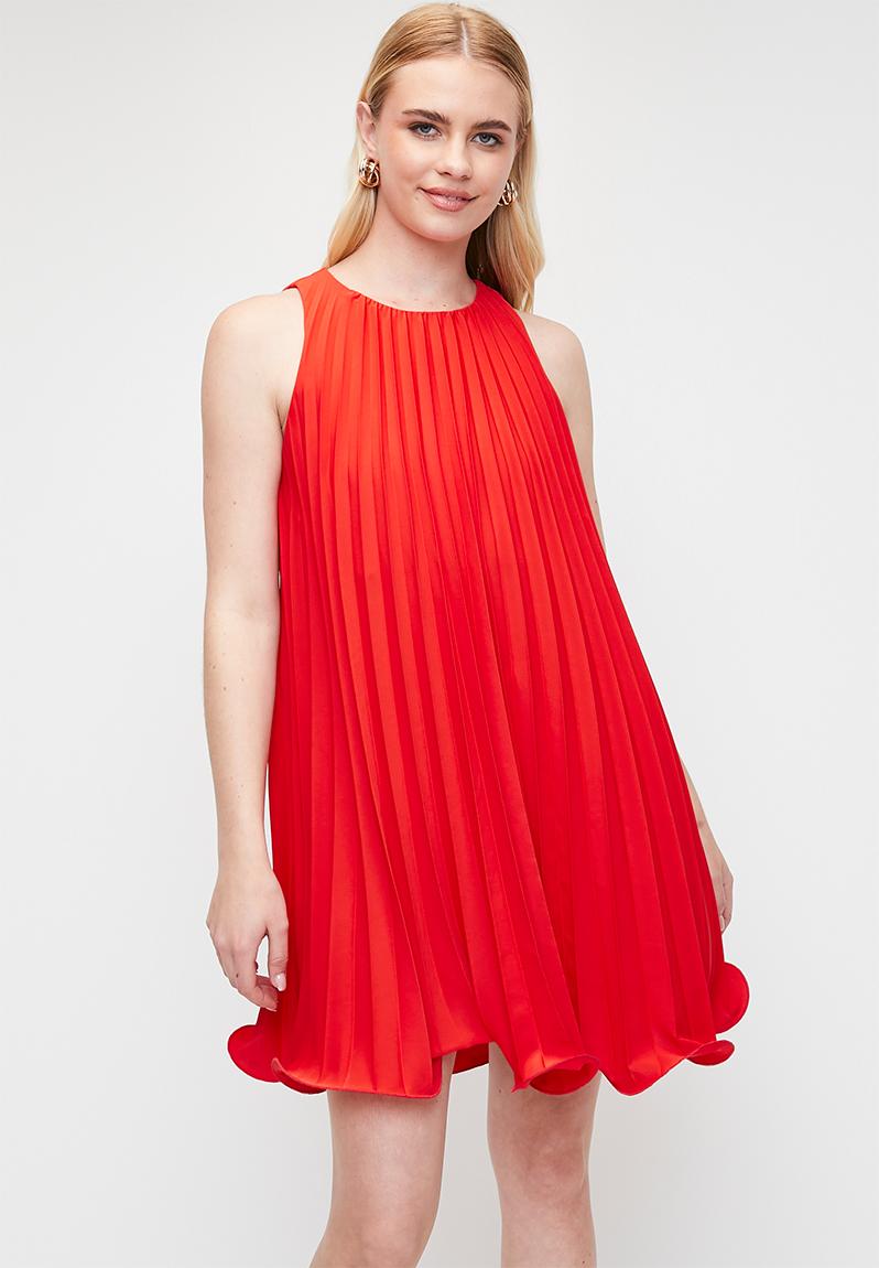 Pleated mini with fluted hem - fiery red