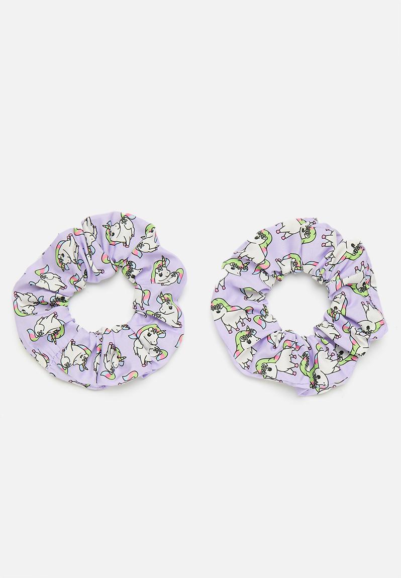 2 Pack unicorn scrunchie set-purple