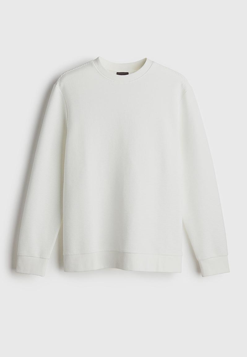 Regular fit ribbed sweatshirt- white - 1043492002