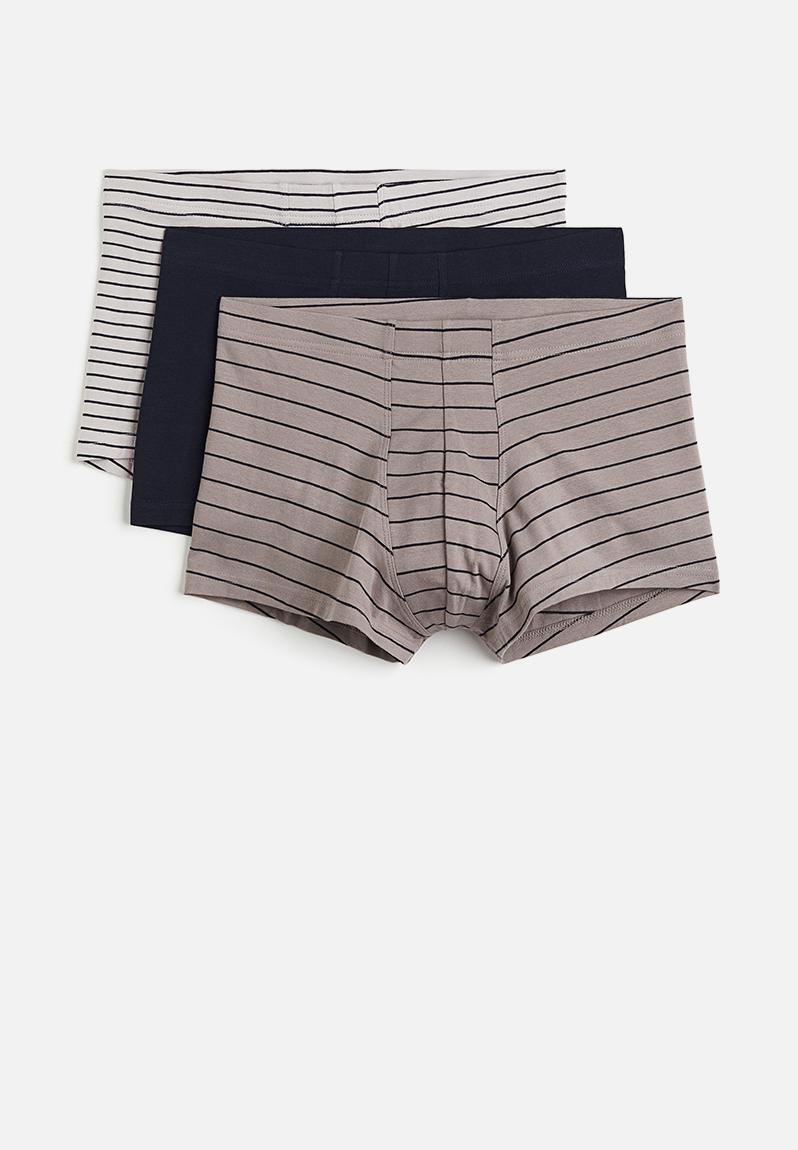 3-pack short cotton trunks - greige/striped - 564310099