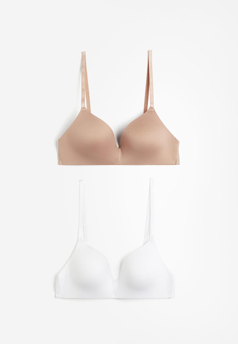 2-pack microfibre non-wired bras - beige/white - 1182043004