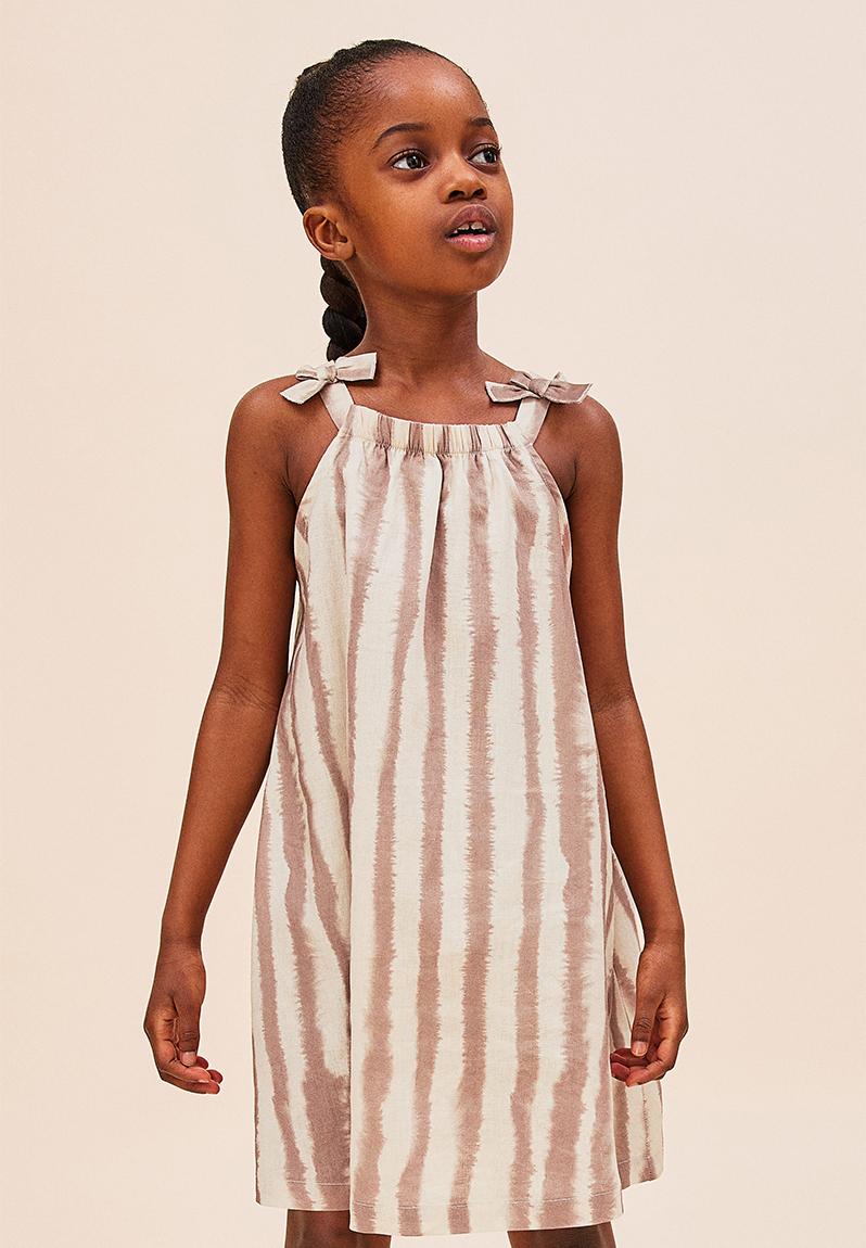 H&M x Rop van Mierlo: Linen-blend dress - dark beige/striped - 1226986001