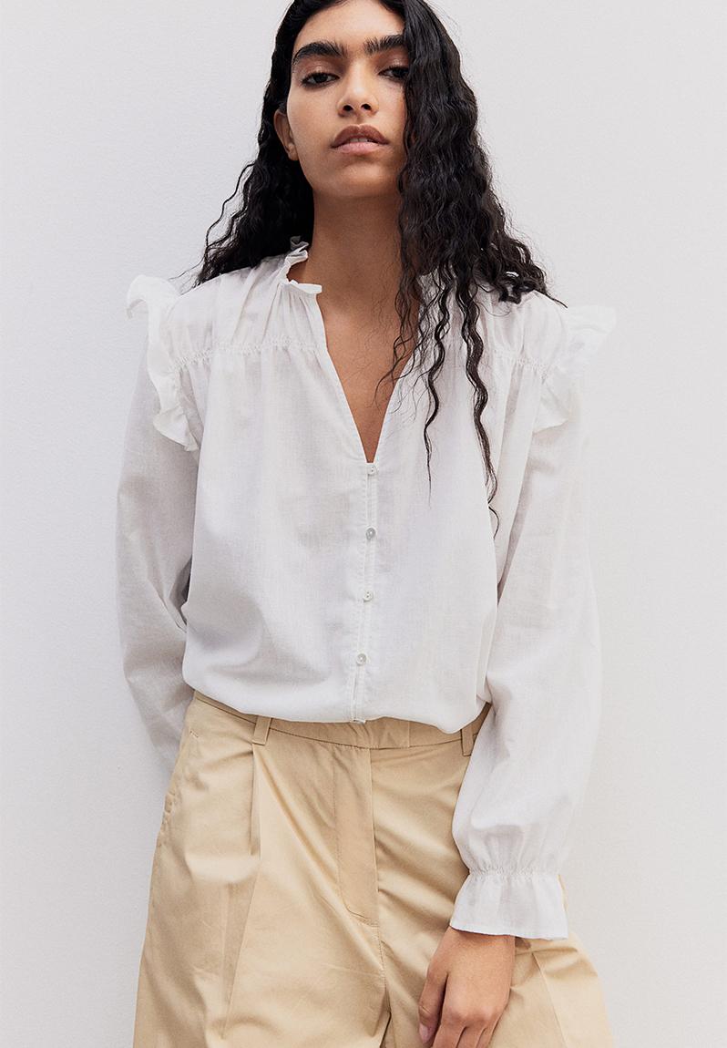 Linen-blend blouse - white - 1205411001