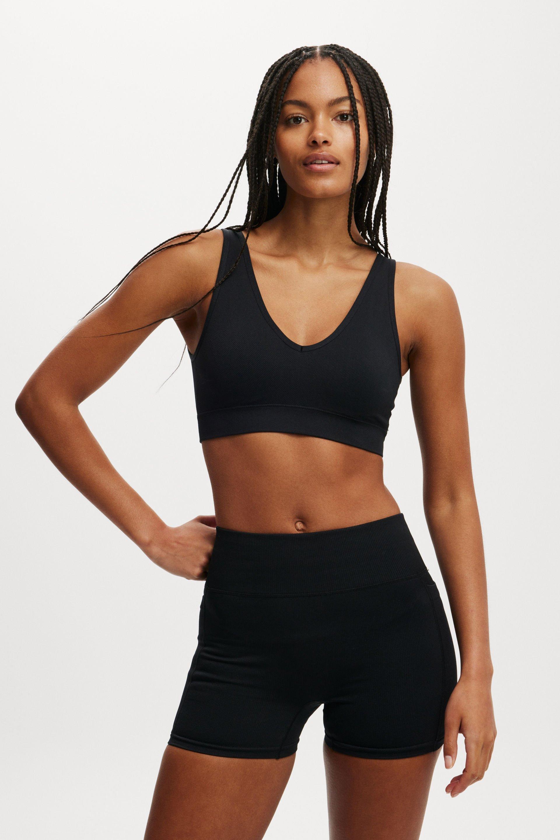 Seamless Plunge Strappy Black Crop-Black
