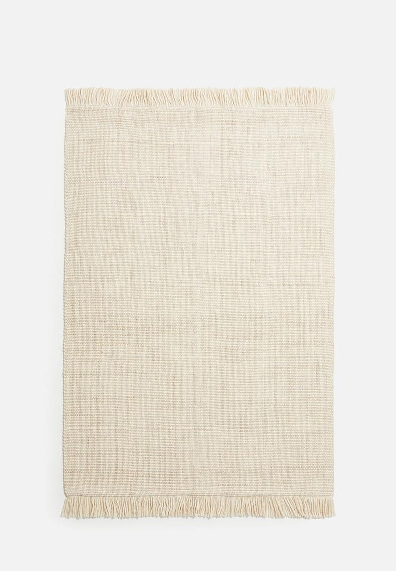 Fringed wool-blend rug - beige - 1209787002