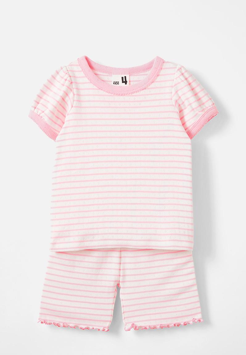 Ella short sleeve pyjama set - vanilla/blush pink stripe