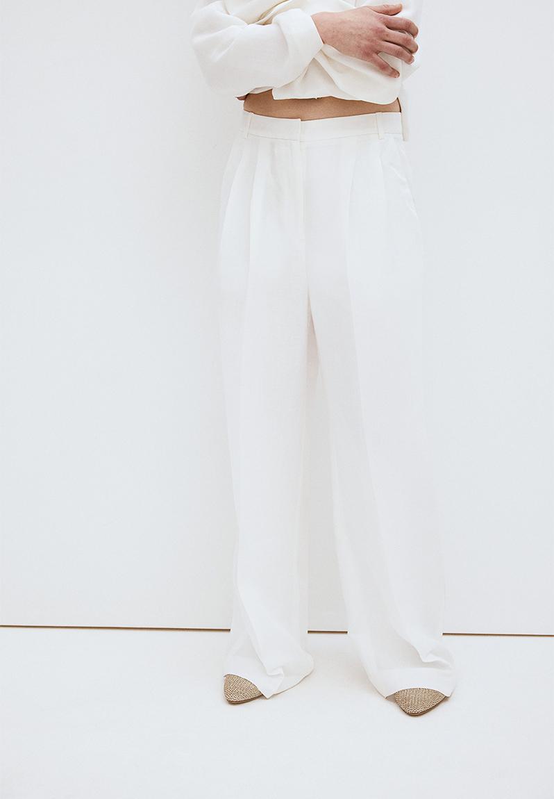 Tailored linen-blend trousers - white - 1217878001