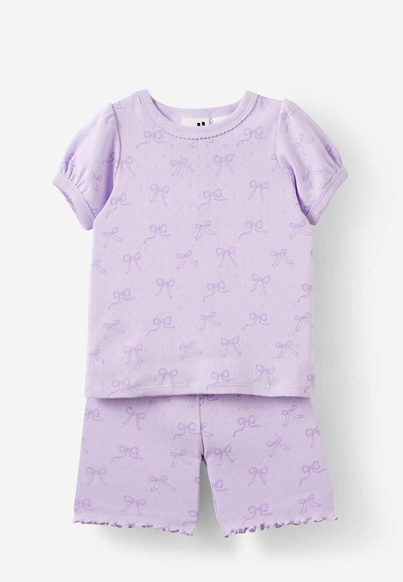 Ella short sleeve pyjama set - vintage lilac/ditsy bows