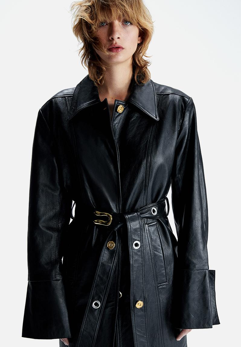 H&M Studio:Statement-button leather coat - black - 1253056001