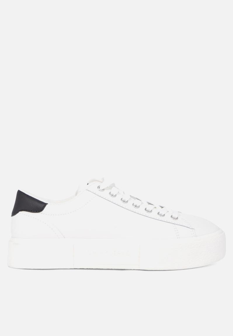 Foxing flatform leather sneaker - ecru/black