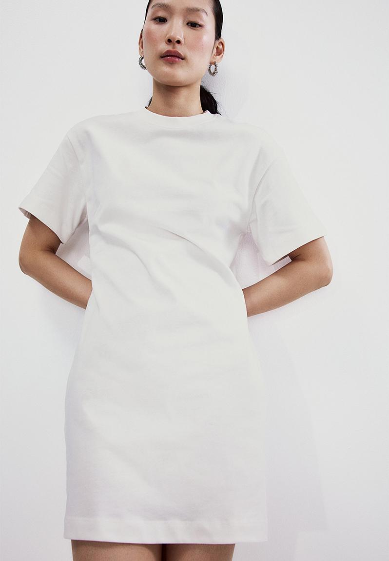 Waisted t-shirt dress - white - 1238254002
