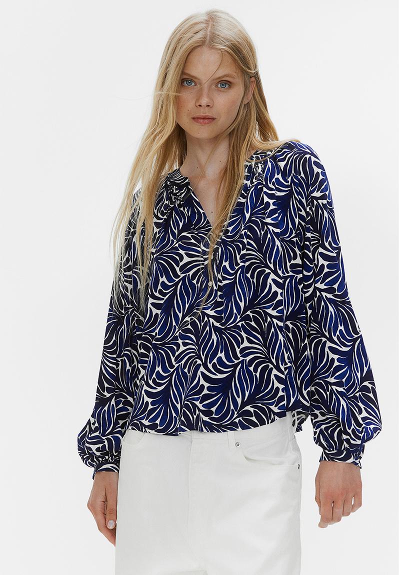 Balloon-sleeved blouse - blue,multi - 1219130007
