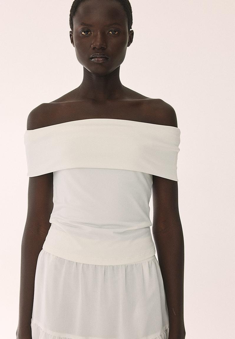 Off-the-shoulder jersey top - white - 1251488002 H&M T-Shirts, Vests ...
