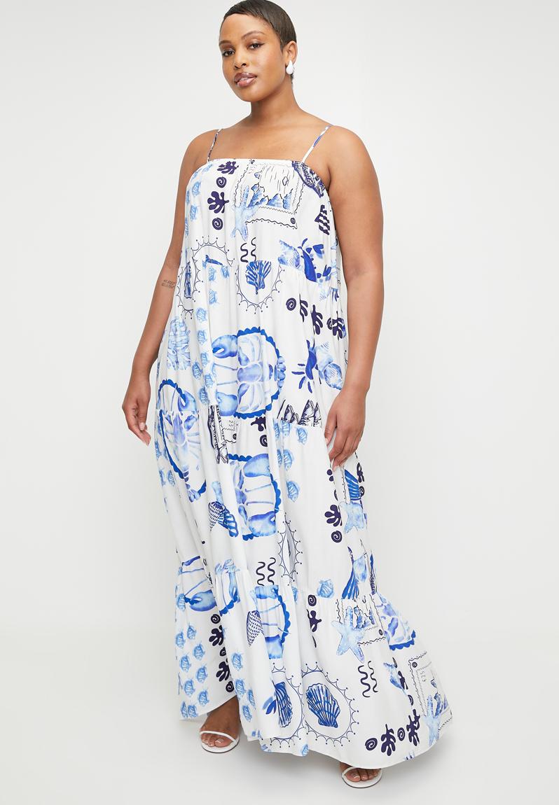 Strappy trapeze maxi dress - mediterranean fish.