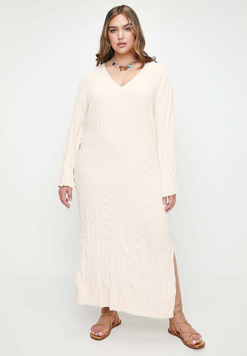 Crushed Column Dress with slits - Neutral.