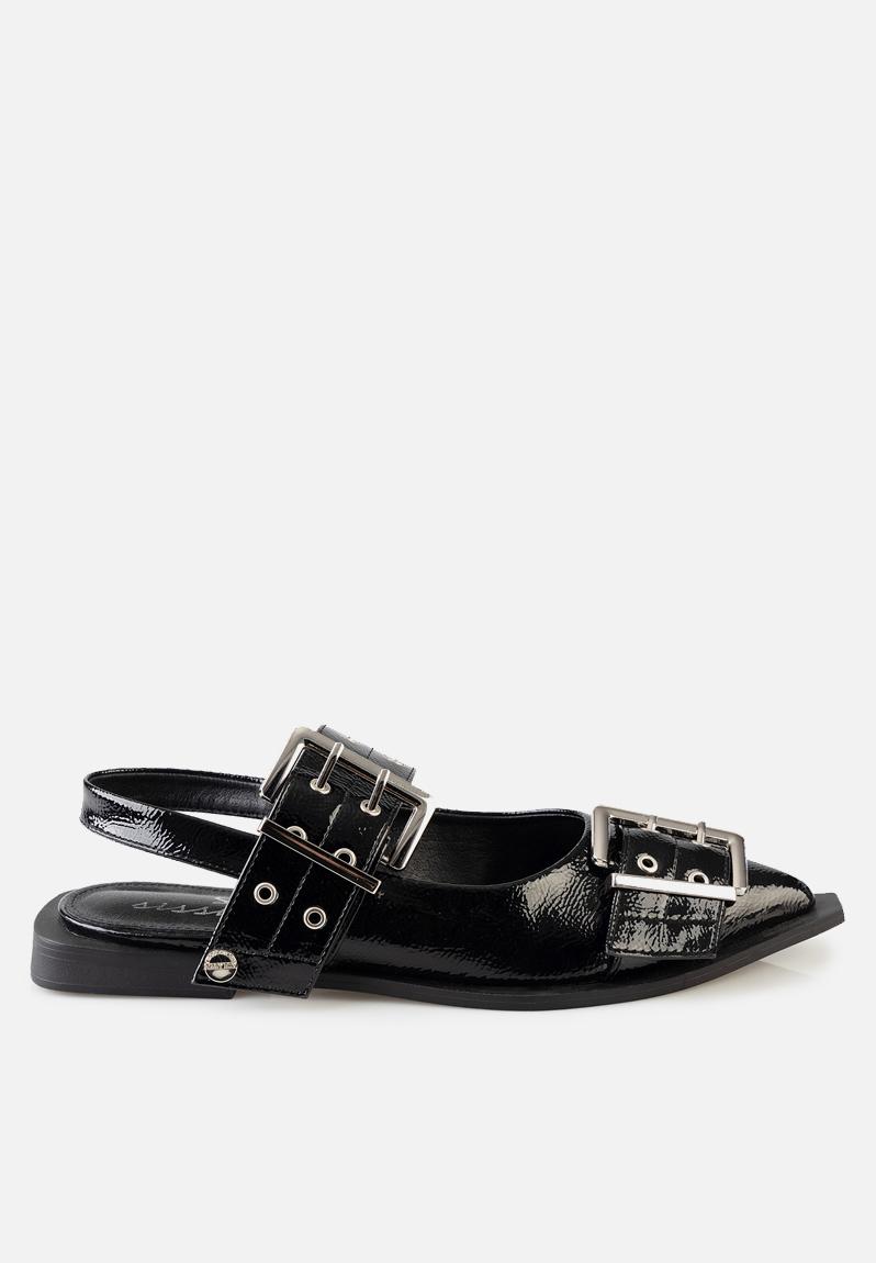 Double buckle slingback flat - black