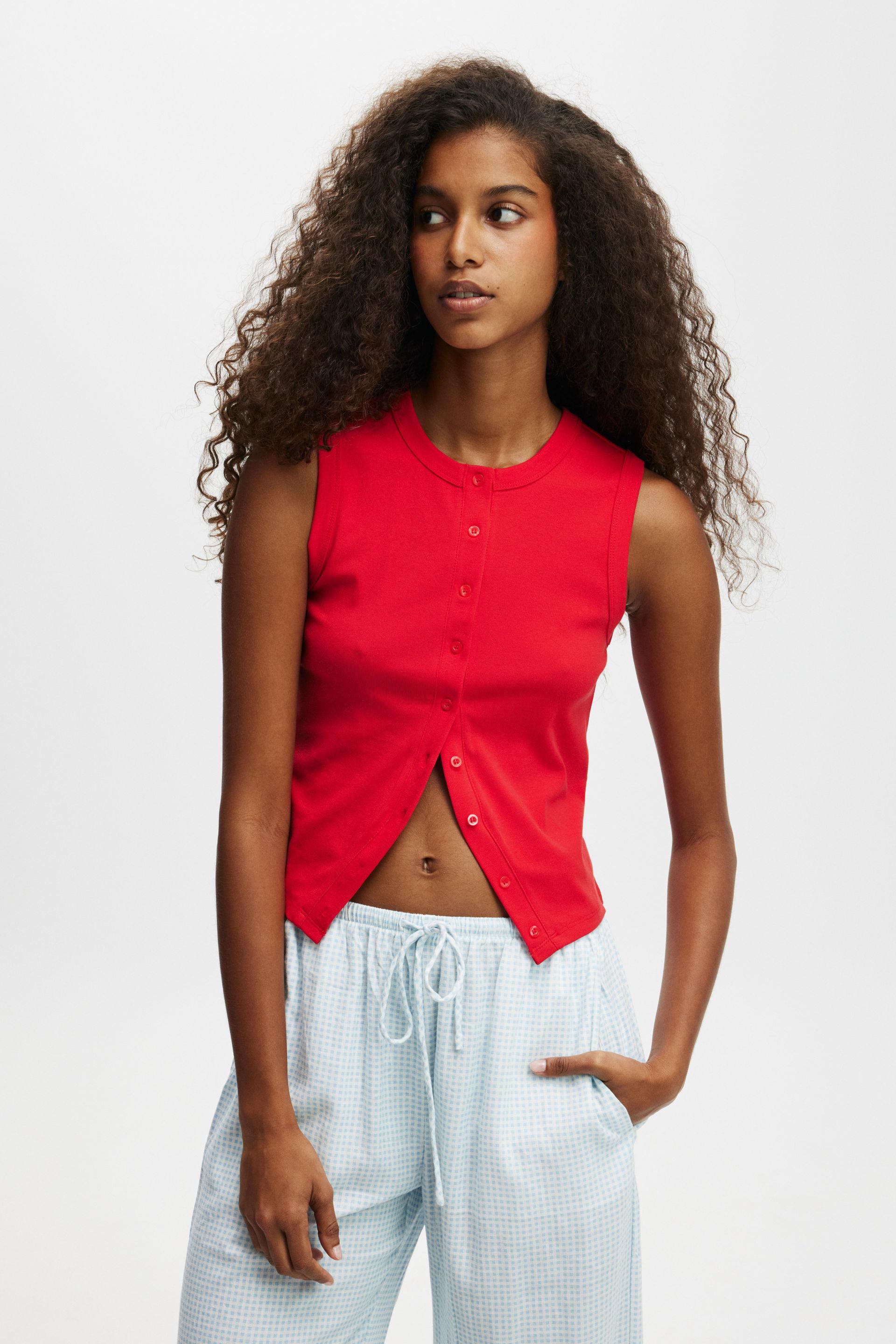 Charlie Button Front Tank - Rebel Red