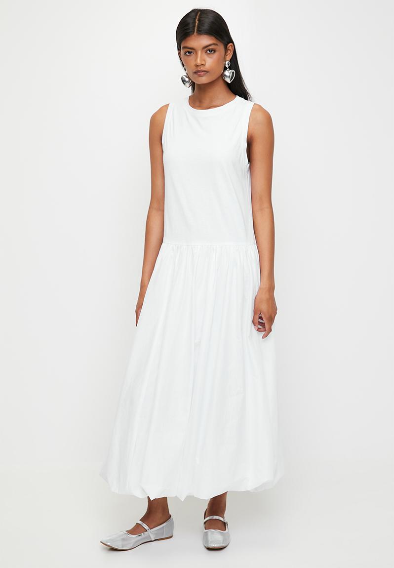 Bubble Hem Maxi Dress - White