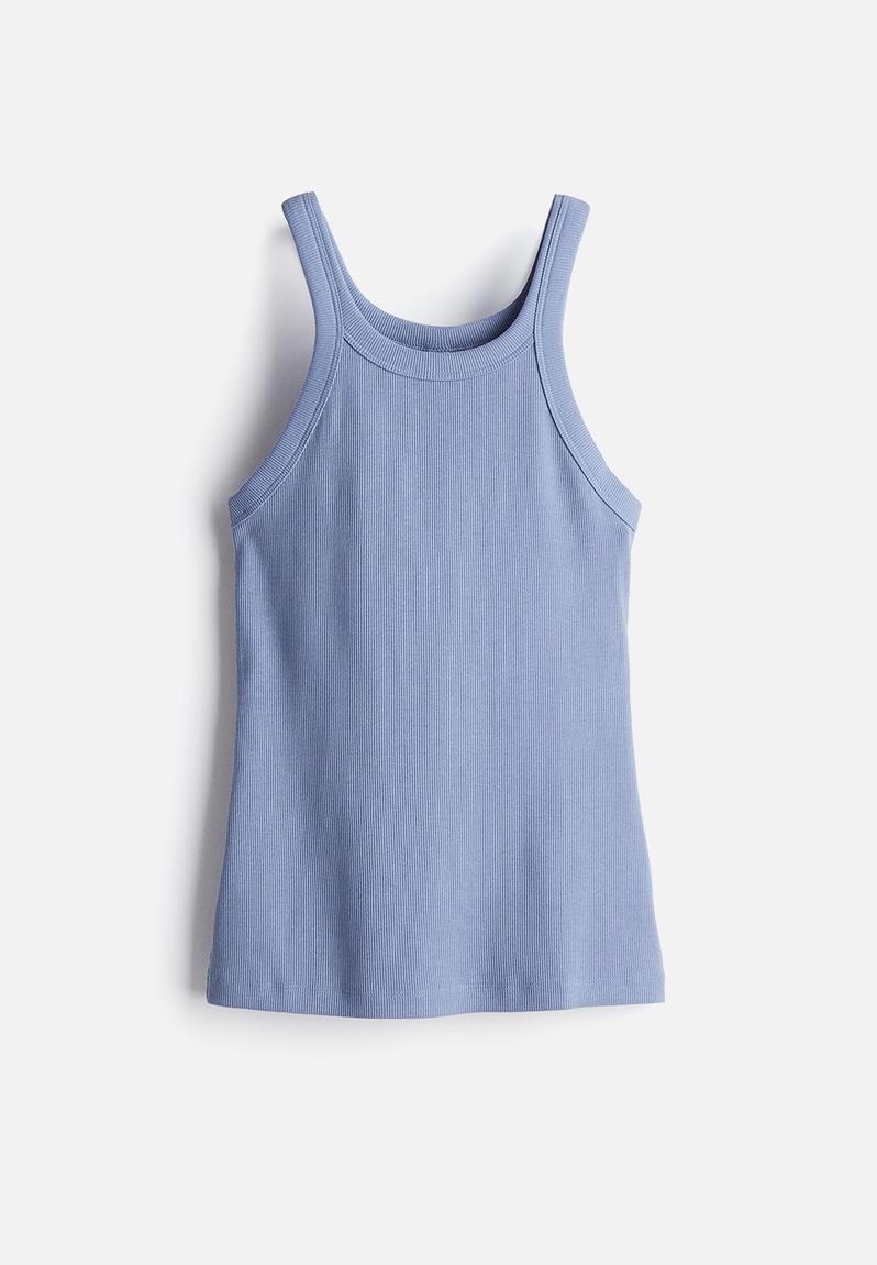 Ribbed vest top - dusty blue - 0882925068