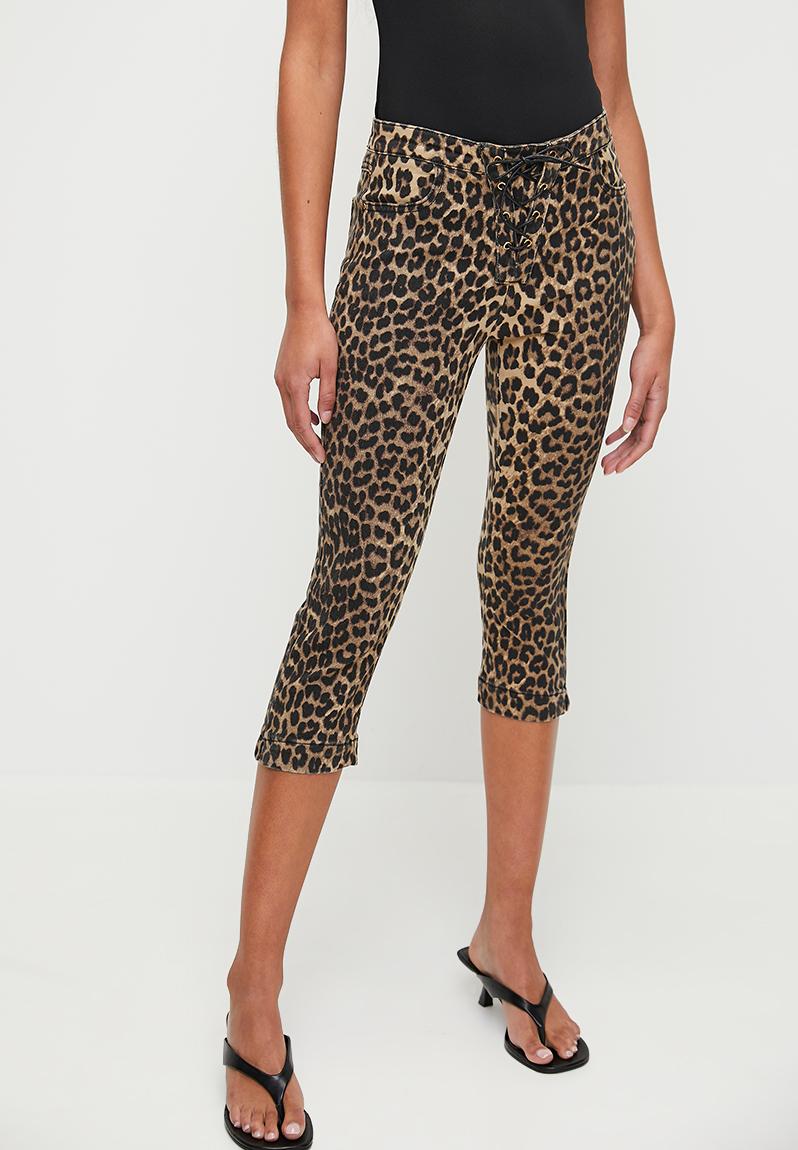 Cheetah Girl: Mid Waist Peddle Pusher With Front Tie Detail - Animal Print