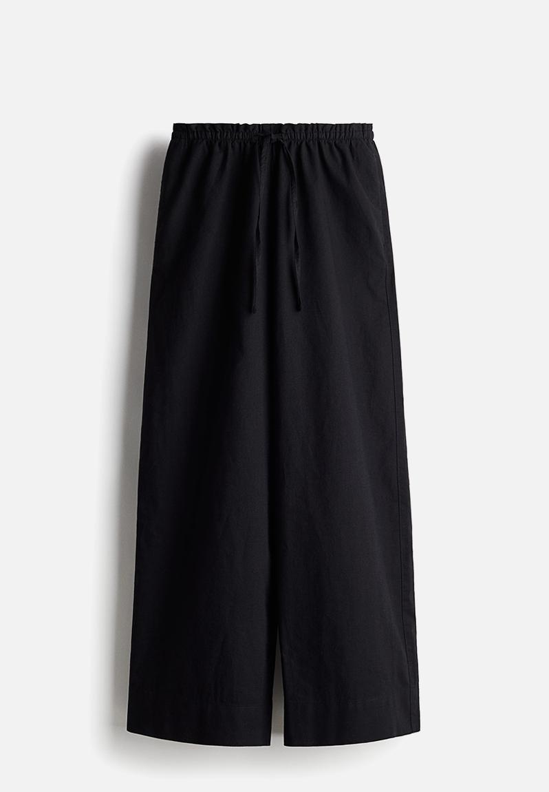 Wide linen-blend trousers - black - 1213675005