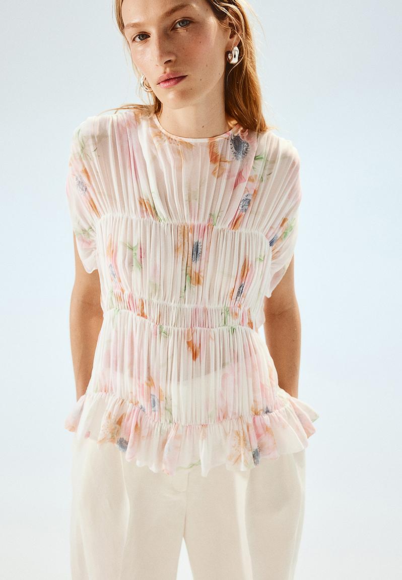 Gathered viscose blouse - white/floral - 1226511001 H&M Blouses ...