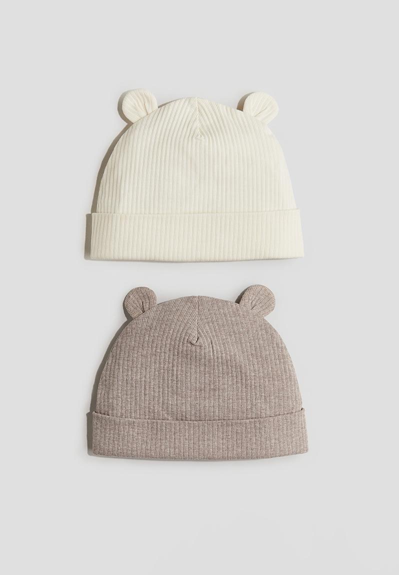 2-pack ribbed ear-detail beanies - beige - 1164281003