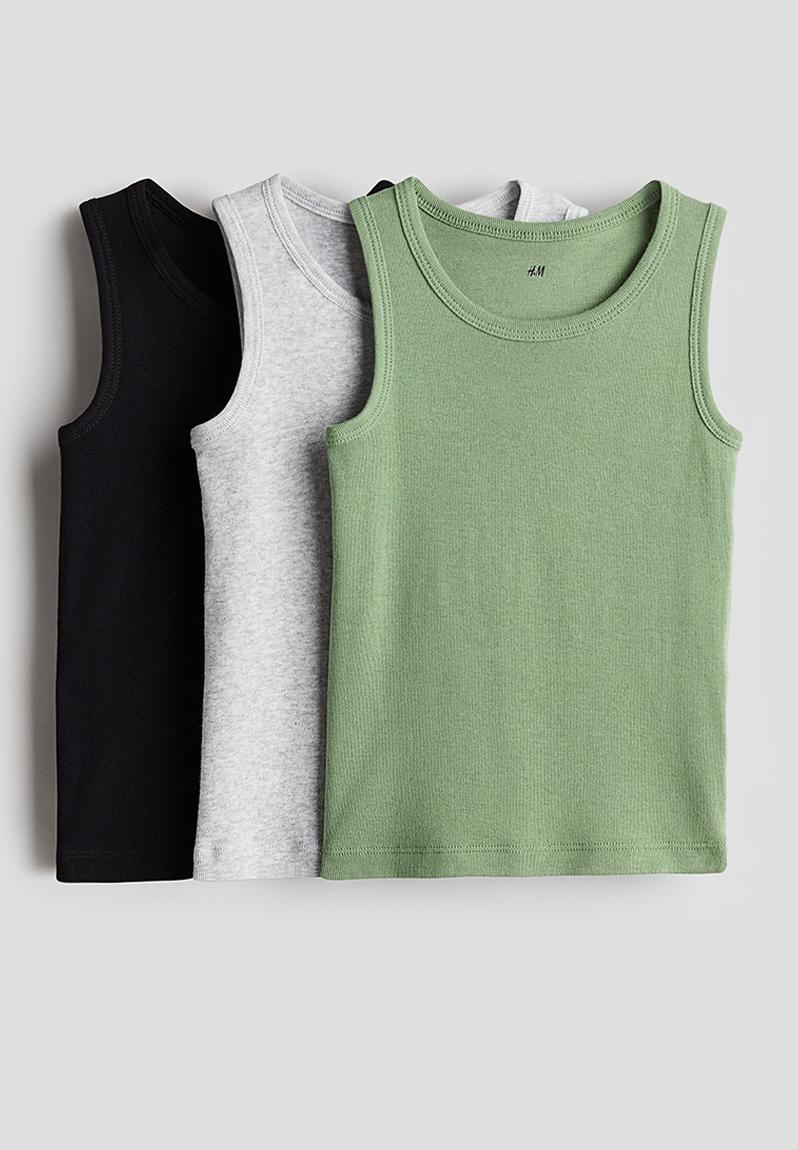 3-pack cotton vest tops - green,black,grey - 1237524004