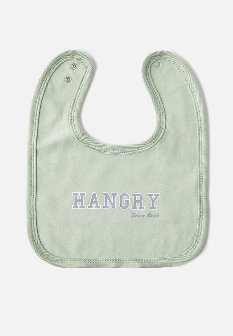 The baby bib - green fig/hangry since birth