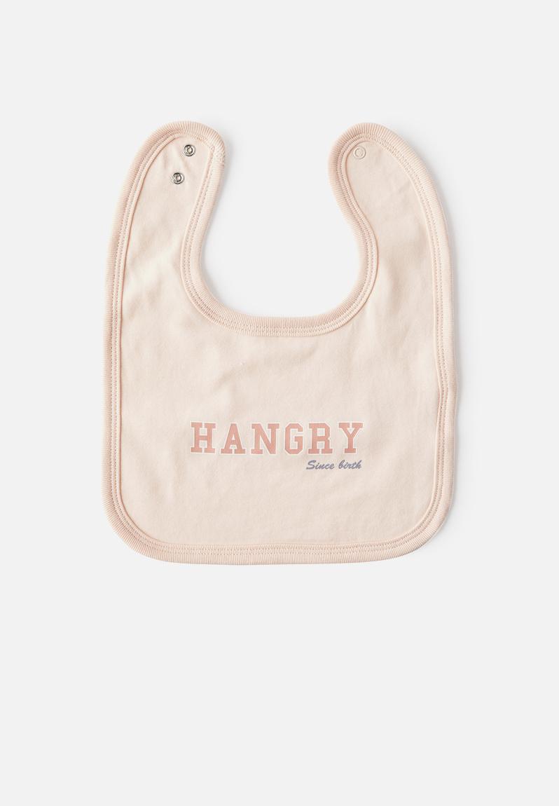 The baby bib - pink pearl/hangry since birth