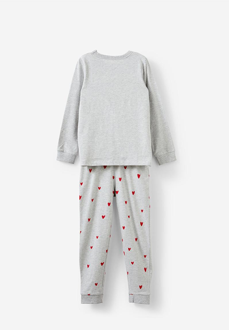 Ava long sleeve pyjama set - cloud marle/hearts love