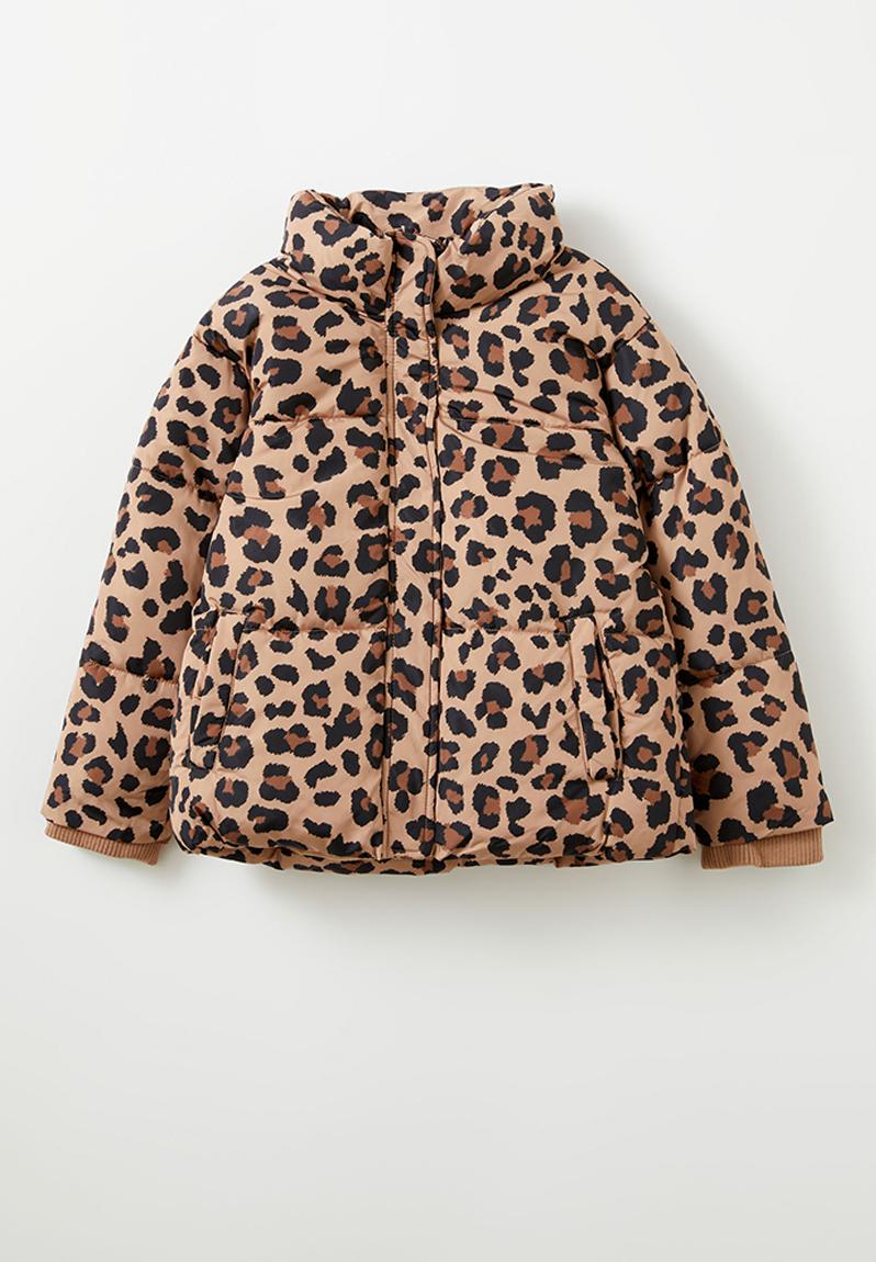 Joy puffer jacket - taupy brown/leopard