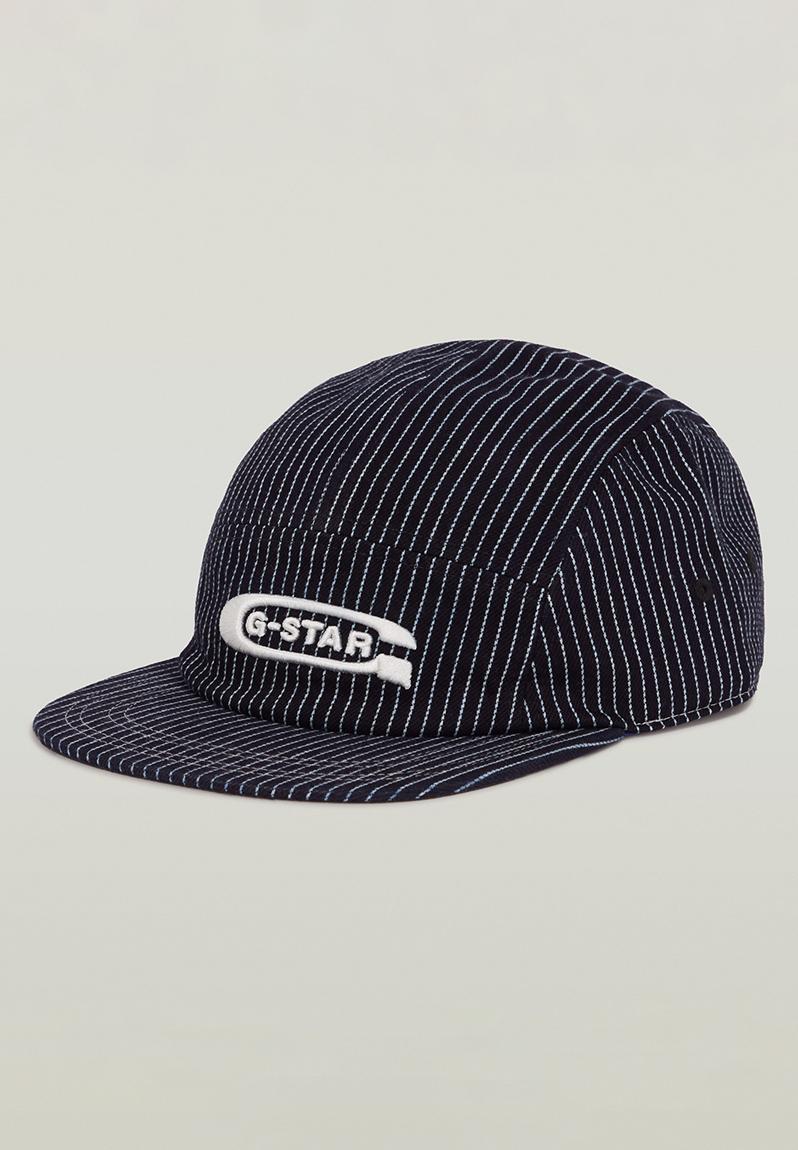 Flat Brim 5 Panel Cap - Rinsed Pinstripe