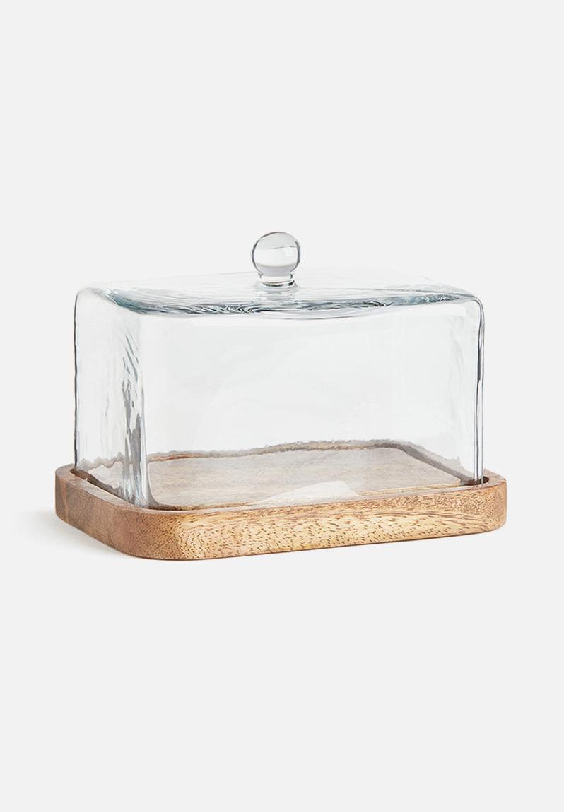 Glass-cloche butter dish - light beige & clear glass - 1216626001