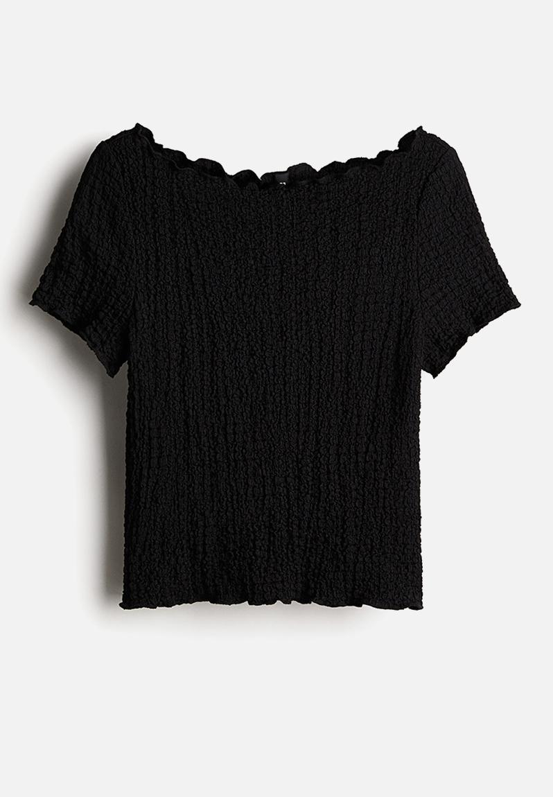 Overlock-detail textured t-shirt - black - 1254872006