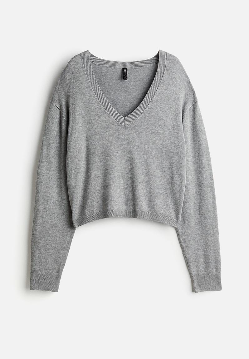Fine-knit v-neck jumper - light grey marl - 1229908002 H&M Knitwear ...