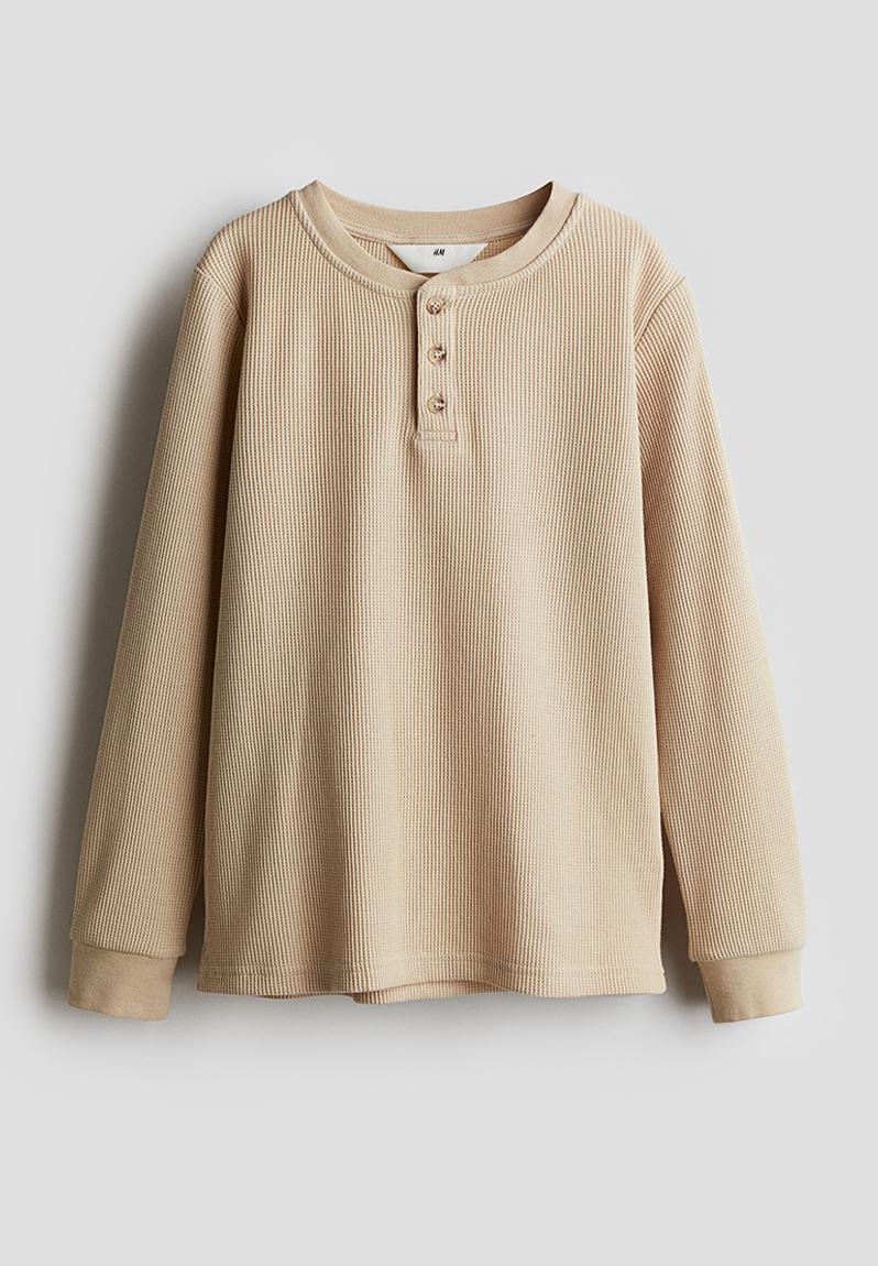 Waffled jersey henley top - beige - 1232381001