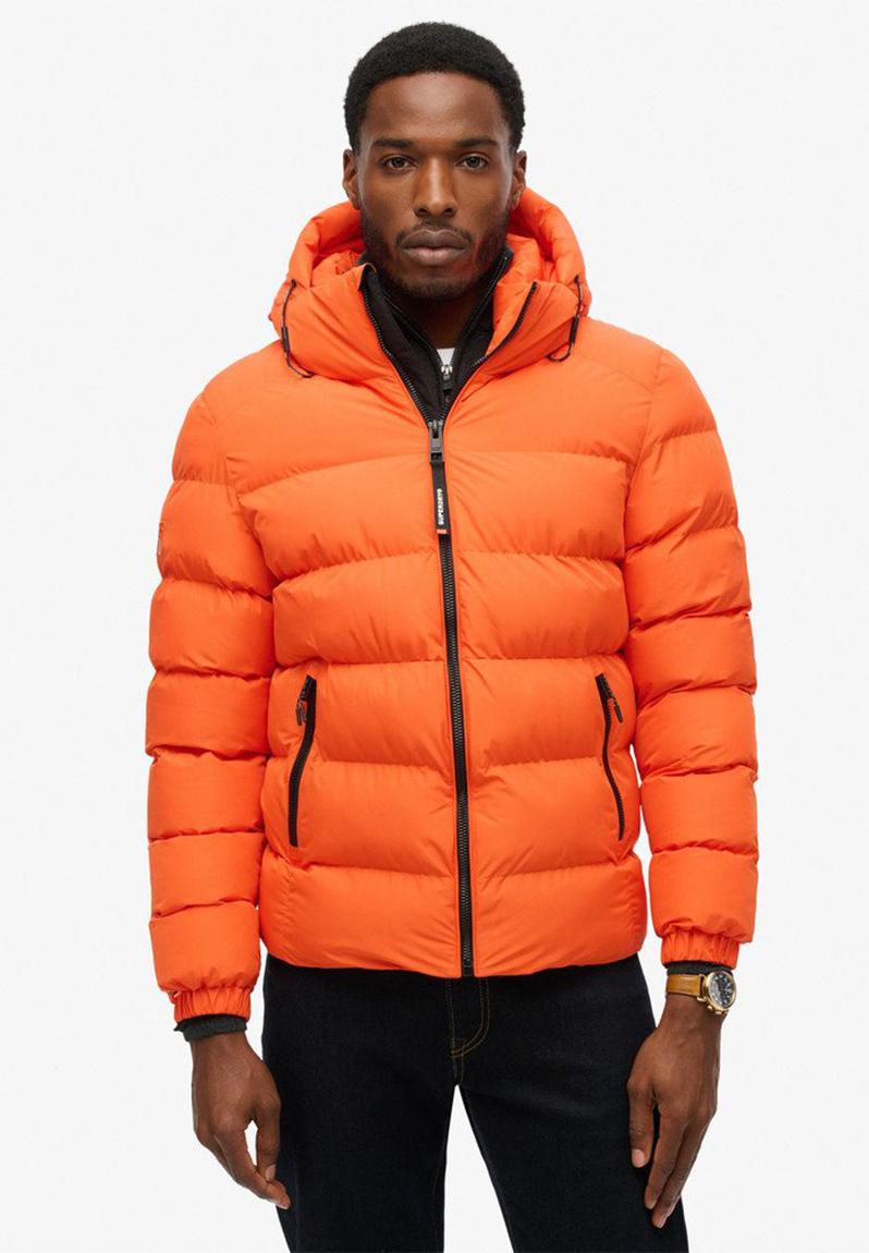 Hooded Sports Puffer Jacket - Flame Orange