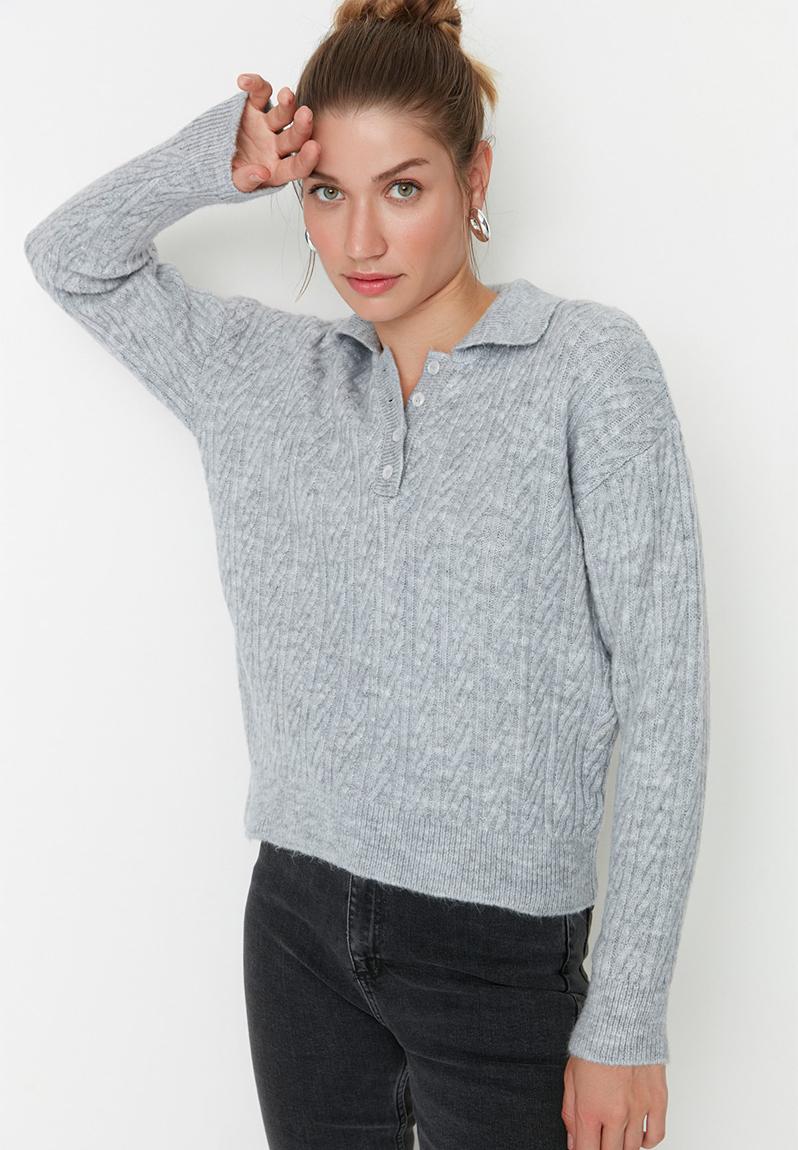 Wide fit soft textured knitwear sweater - gray
