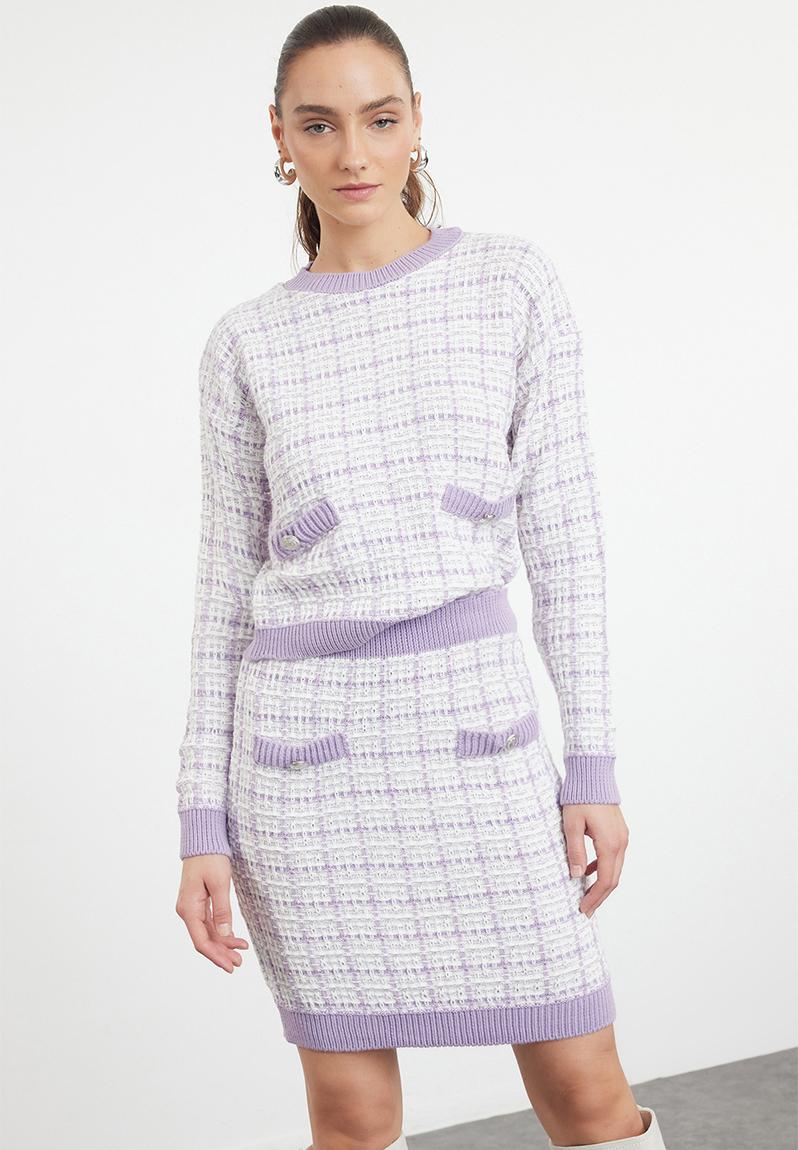 Tweed look glittery knitwear bottom-top set - lilac