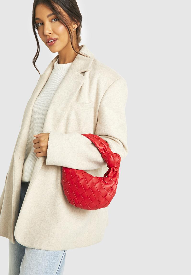 Woven Leather Look Mini Grab Bag - red