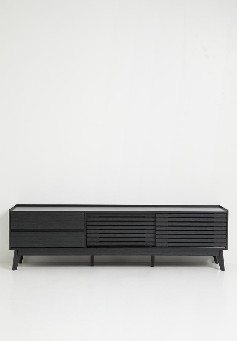 Slatted tv unit-black