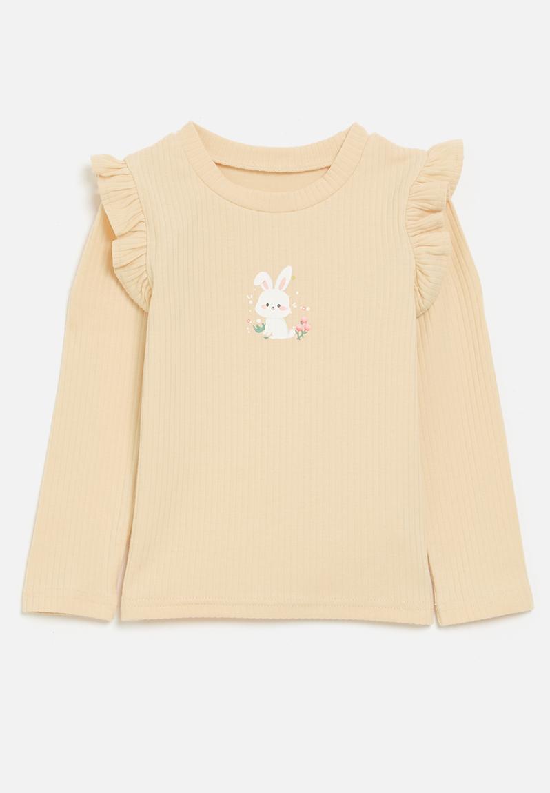 Printed frilled top - neutral