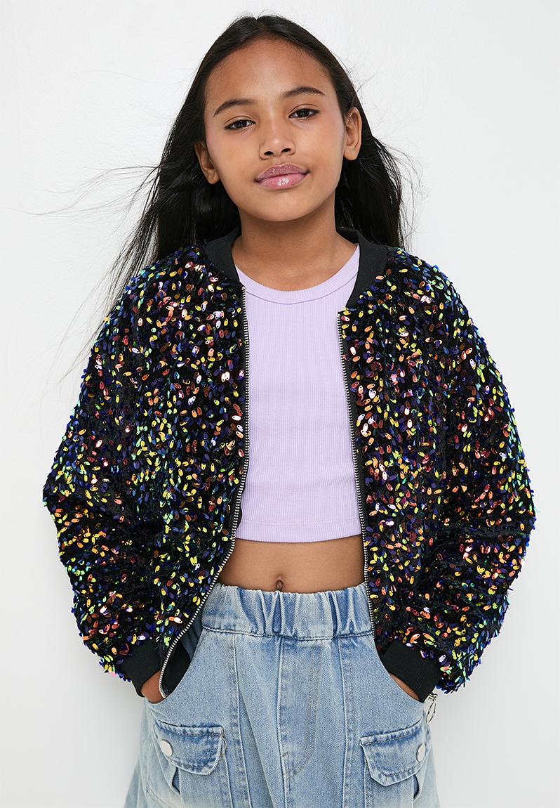 Sequinned bomber jacket -black Pop Candy Jackets & Knitwear ...