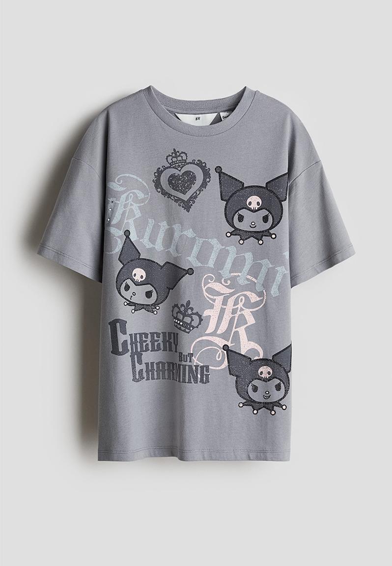 Oversized printed t-shirt - light grey/kuromi - 1235266005