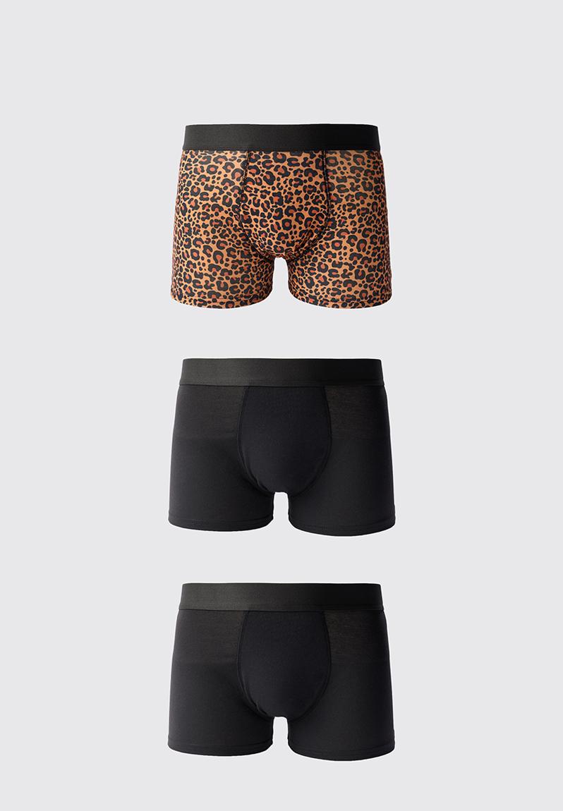 3 Pack Leopard Printed Boxers - Brown